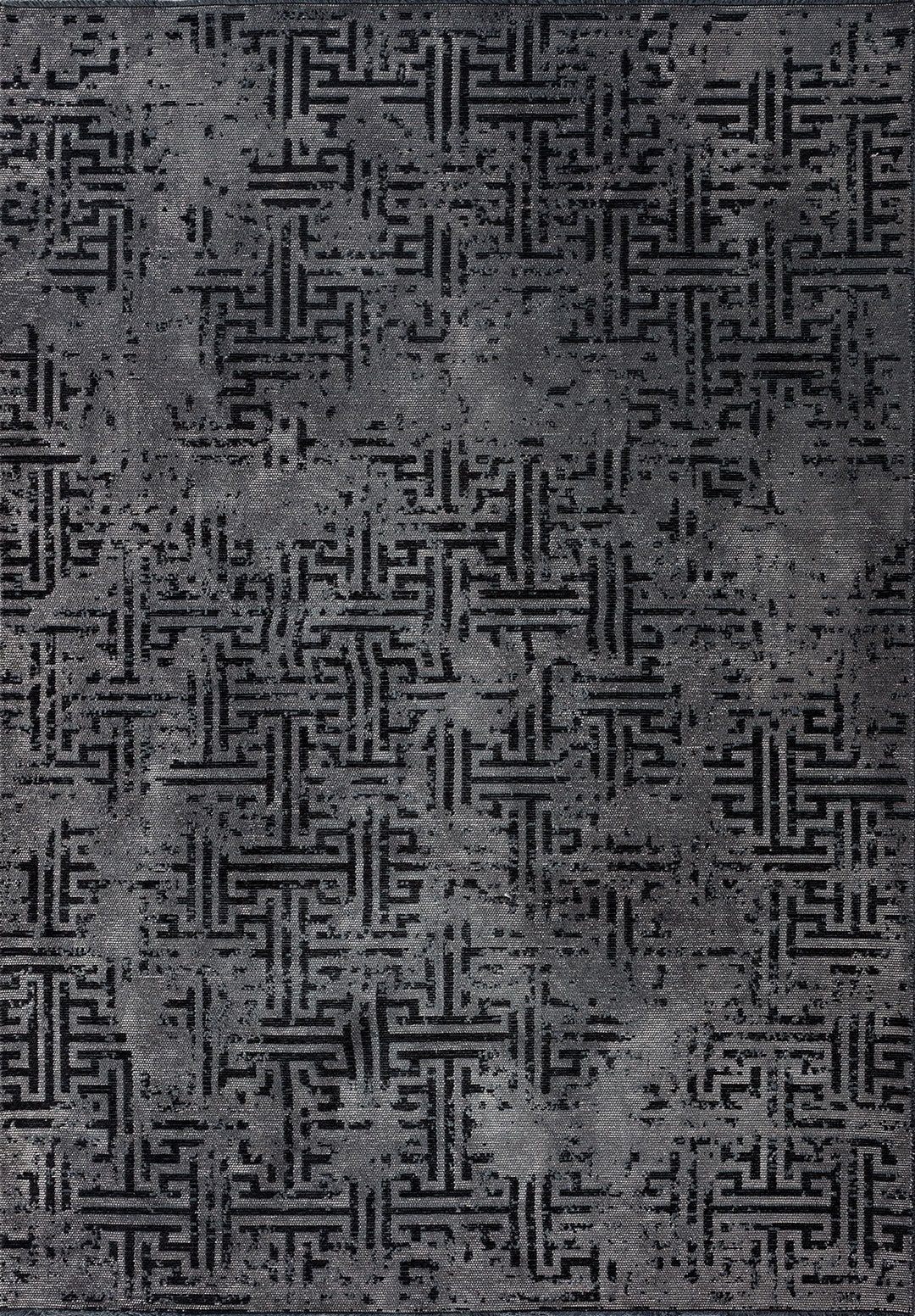 Labyrinth Grey - Black Rug